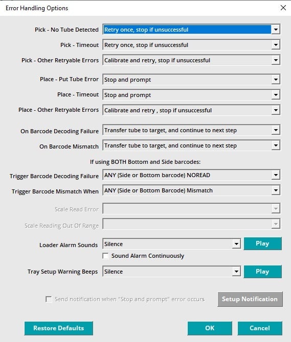 Software functions - Error Handling Options